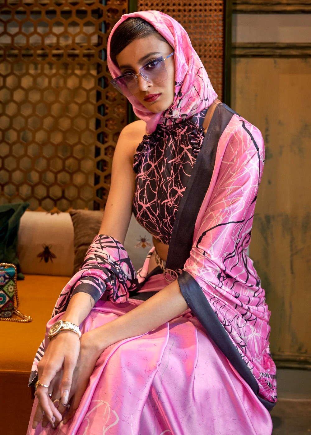 Pink Kashmiri Jamawar Saree - Urban Womania