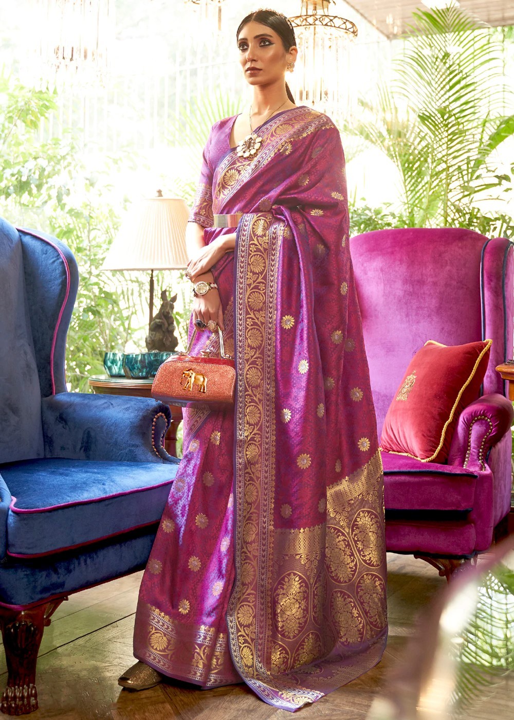 Purple Smooth Silk Banarasi Weave Saree - Urban Womania