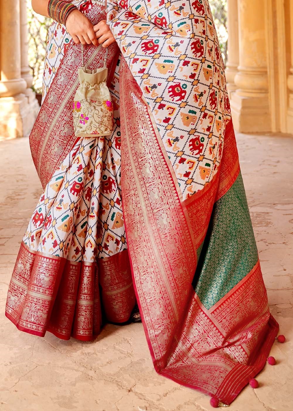 White Patola Silk Saree Urban Womania