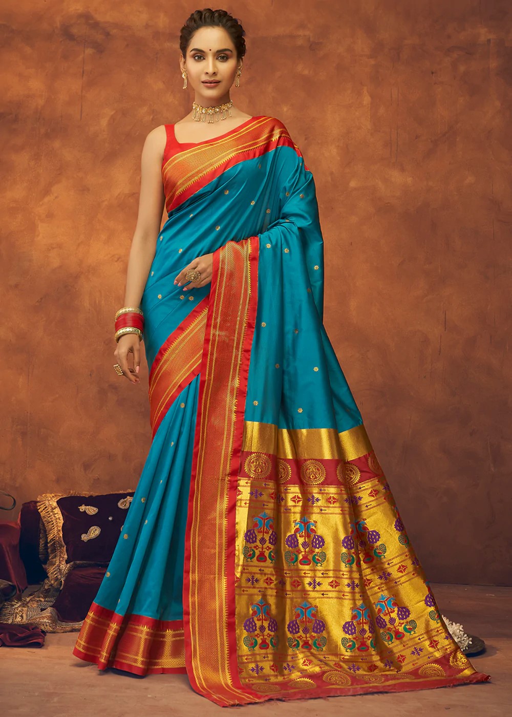 Azure Blue Woven Paithani Silk Saree - Urban Womania