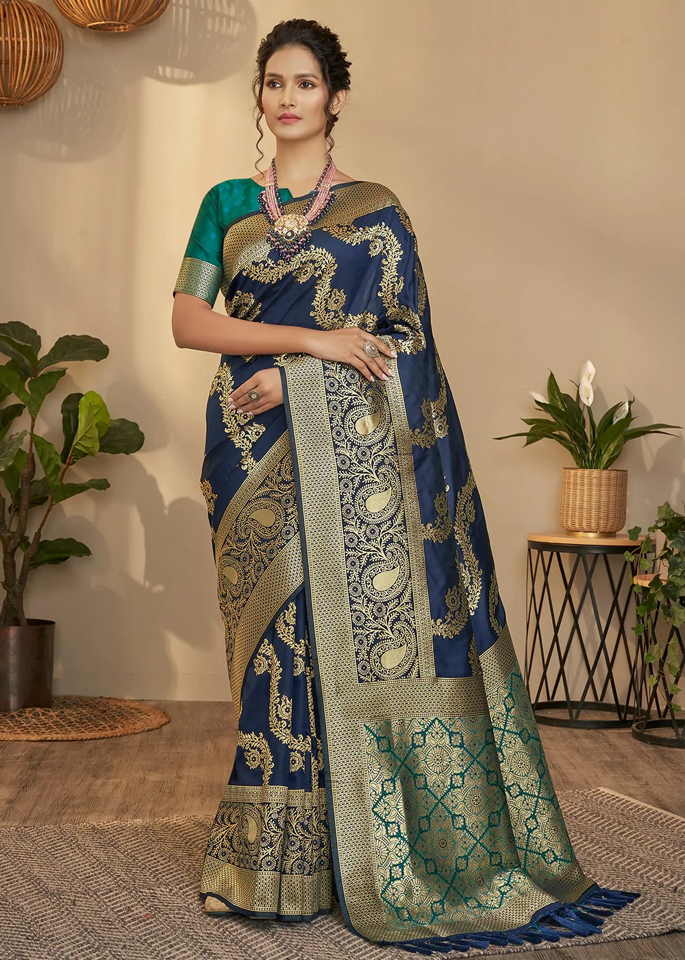 Royal Blue Banarasi Silk Saree - Urban Womania