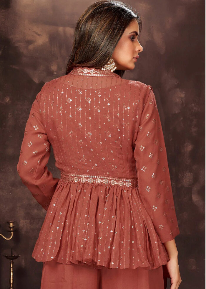 Rust Crop Top & Sharara Set with Shrug - Urban Womania