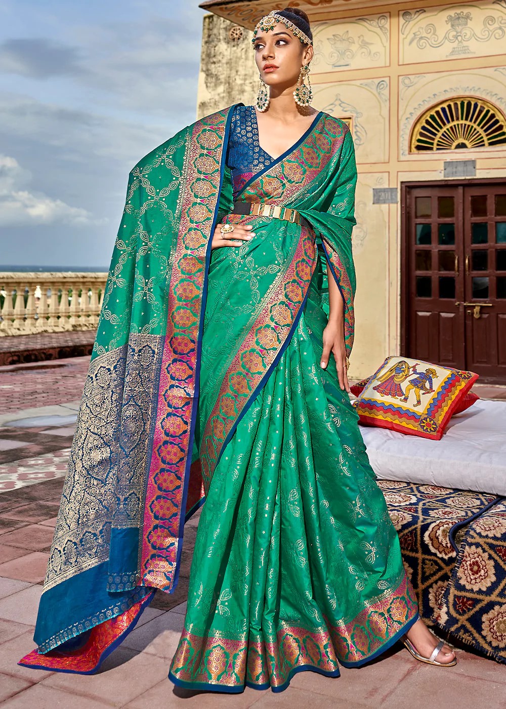 Jade Green Woven Patola Silk Saree - Urban Womania