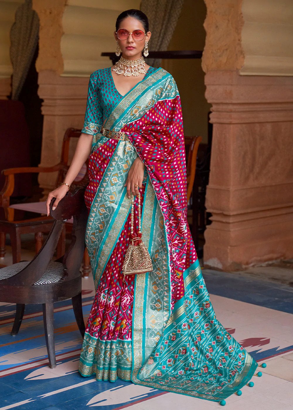 Dark Magenta Patola Silk Saree - Urban Womania