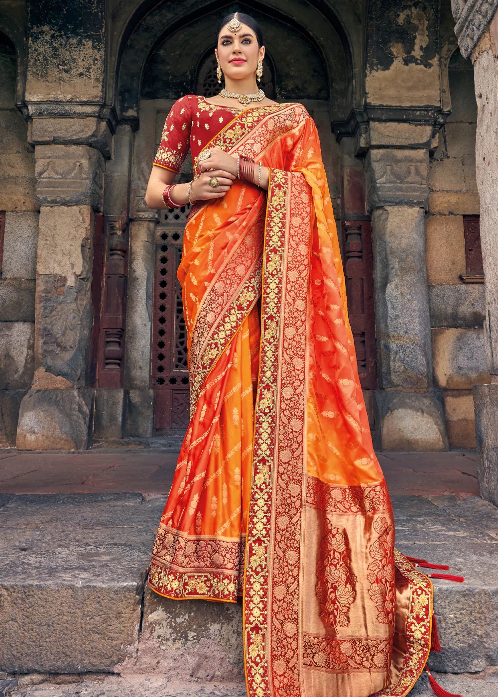 Orangish Red Saree