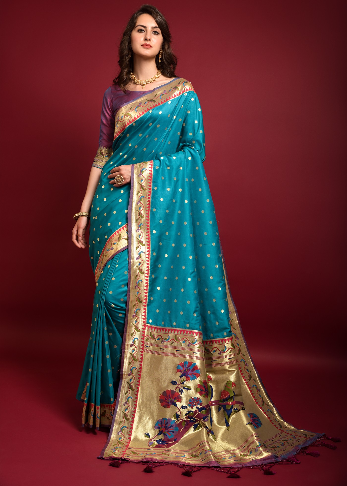 Rama Blue Paithani Woven Silk Saree - Urban Womania