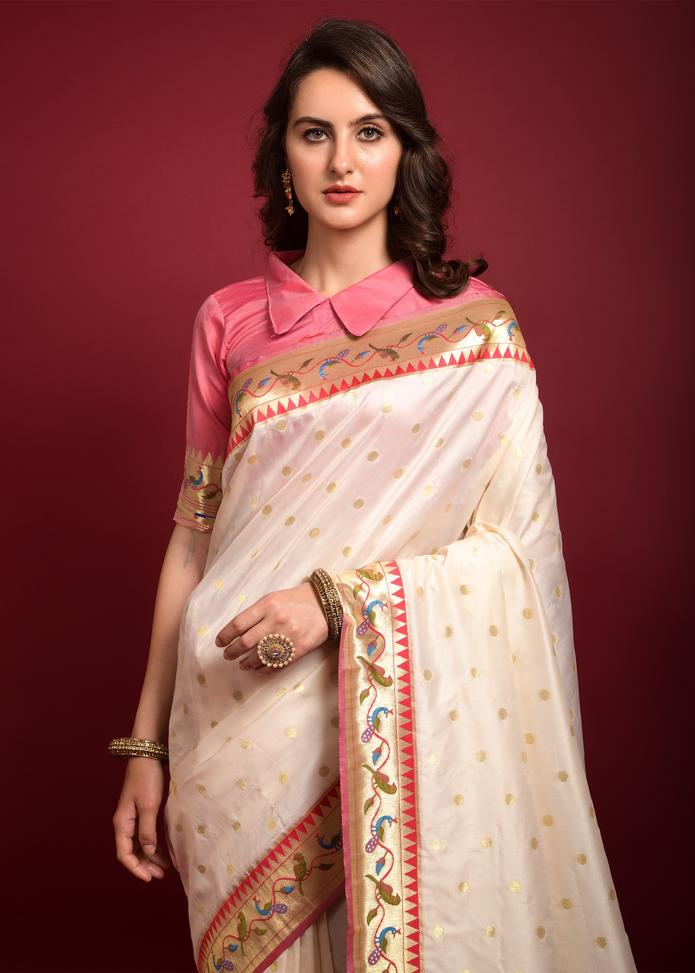 Snow White Paithani Woven Silk Saree - Urban Womania