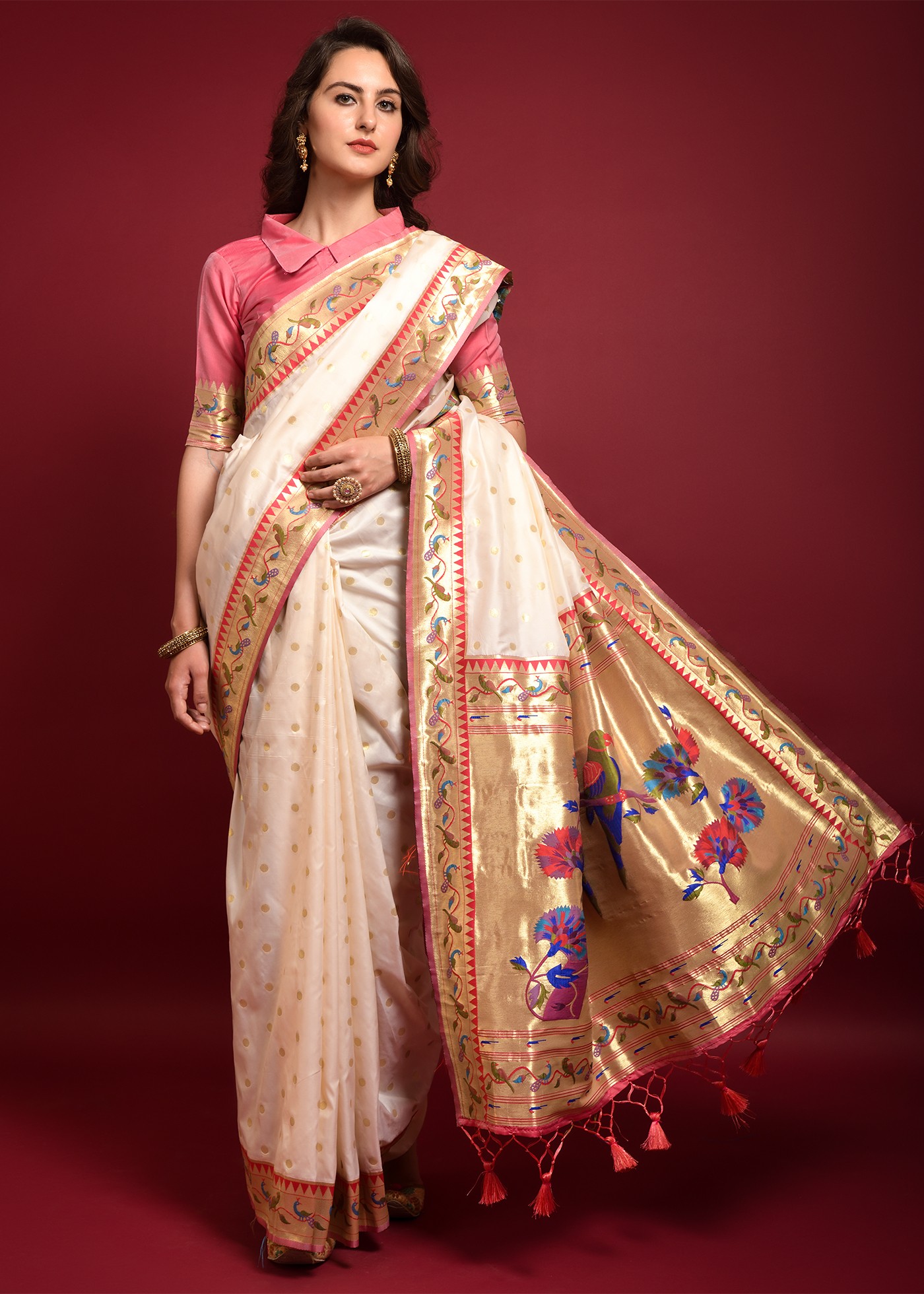 Snow White Paithani Woven Silk Saree - Urban Womania